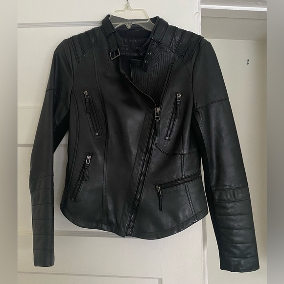 Zara | Jackets & Coats | Black Zara Genuine Lambskin Leather Fitted ...